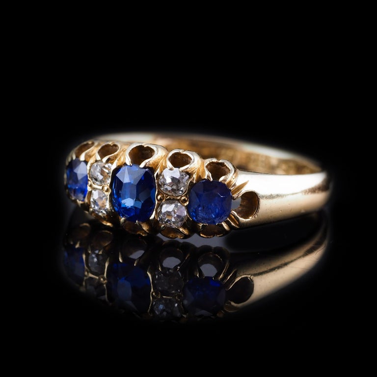 Antique Victorian 18k Gold Sapphire and Diamond Ring, Chester, 1882 For ...