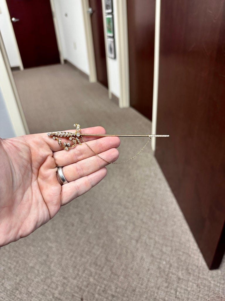 Antique Victorian 18k Old Mine Cut Diamond Saber Jabot Brooch Pin For ...