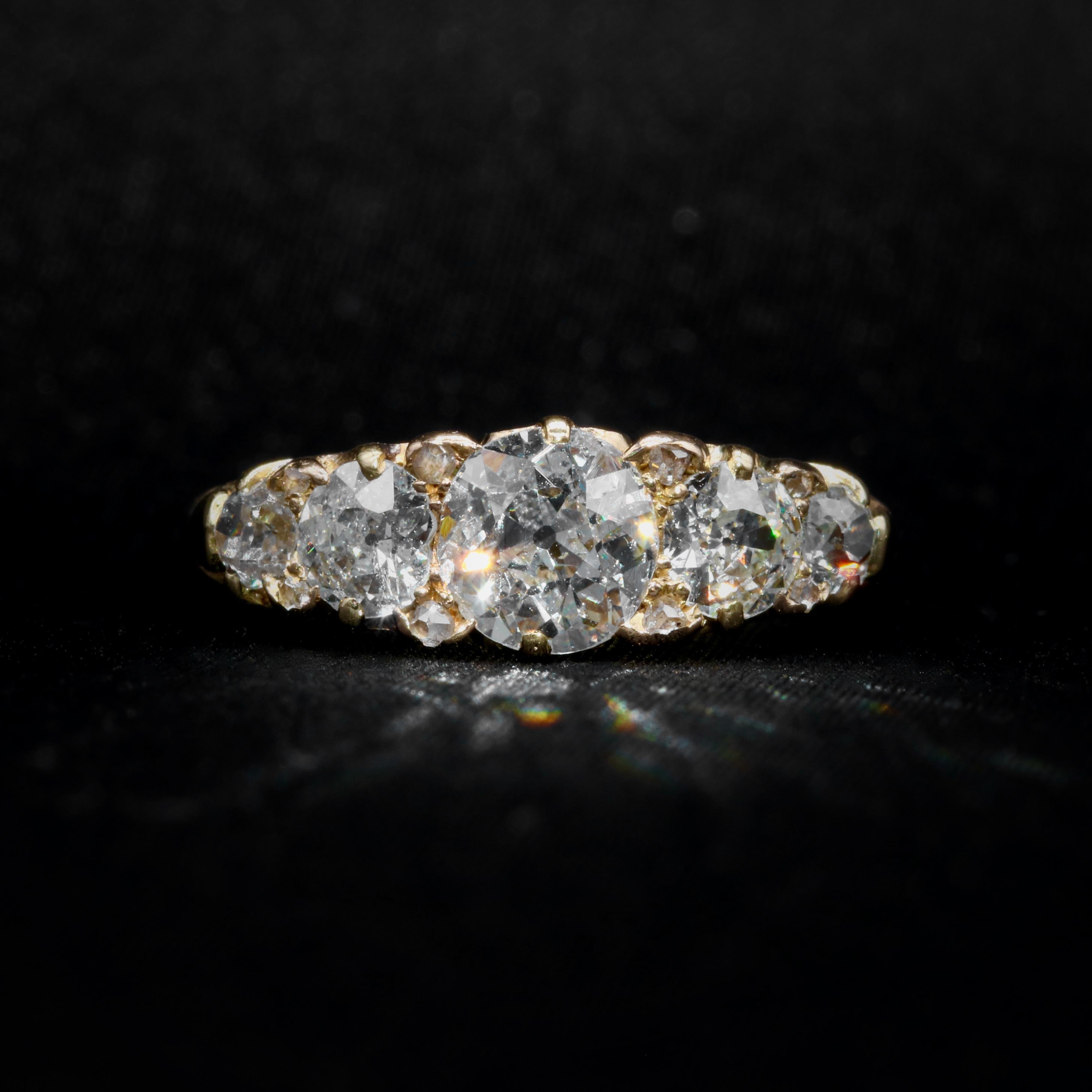 Antique Victorian 18K Yellow Gold 1.83ctw 5 Stone Old Cut Diamond Ring ...