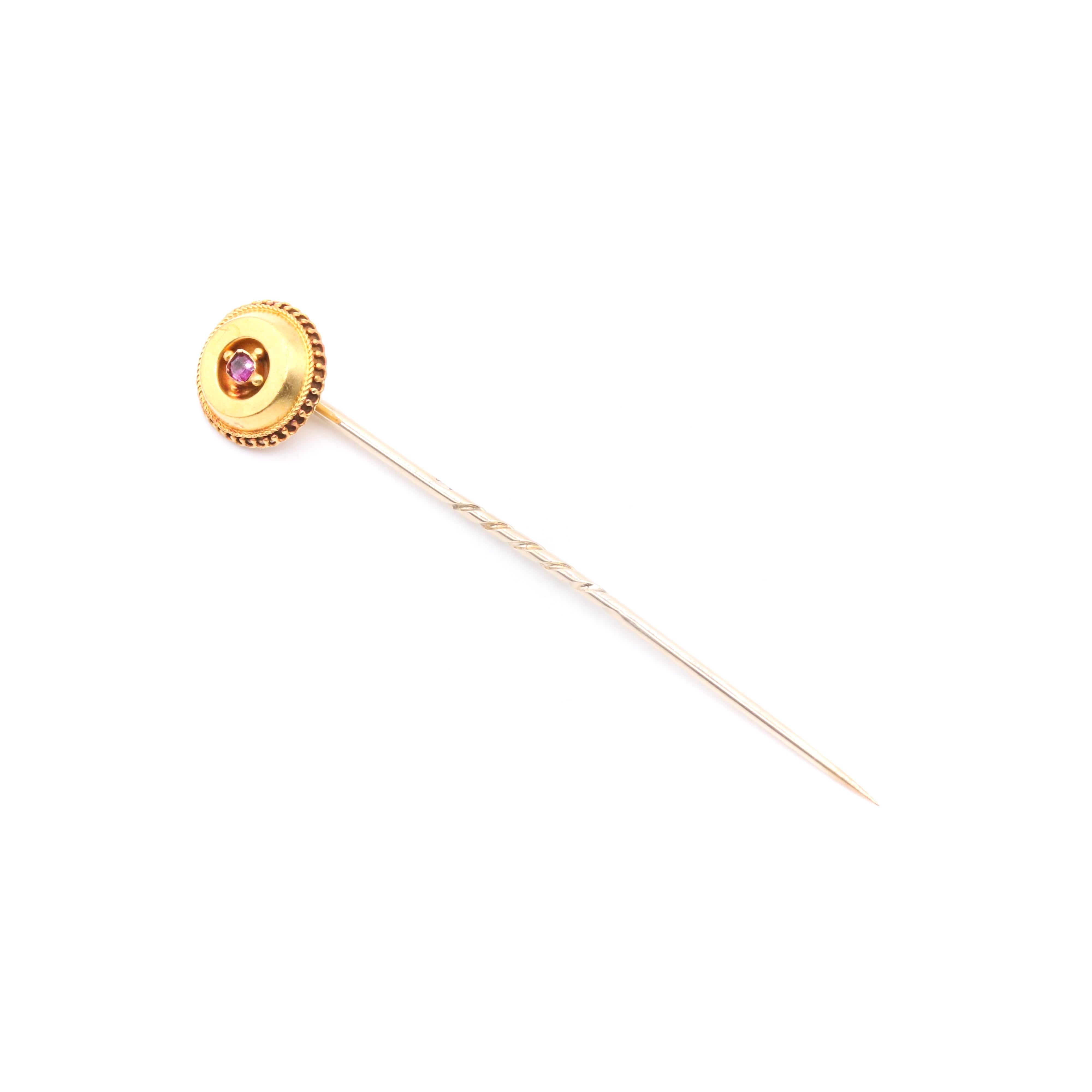 Antique Victorian 18K Yellow Gold and Silver Ruby Stick Pin For Sale at ...