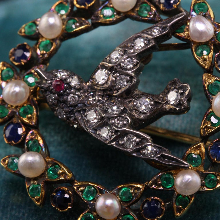 Antique Victorian 18K Yellow Gold and Silver Topped Diamond Swallow ...