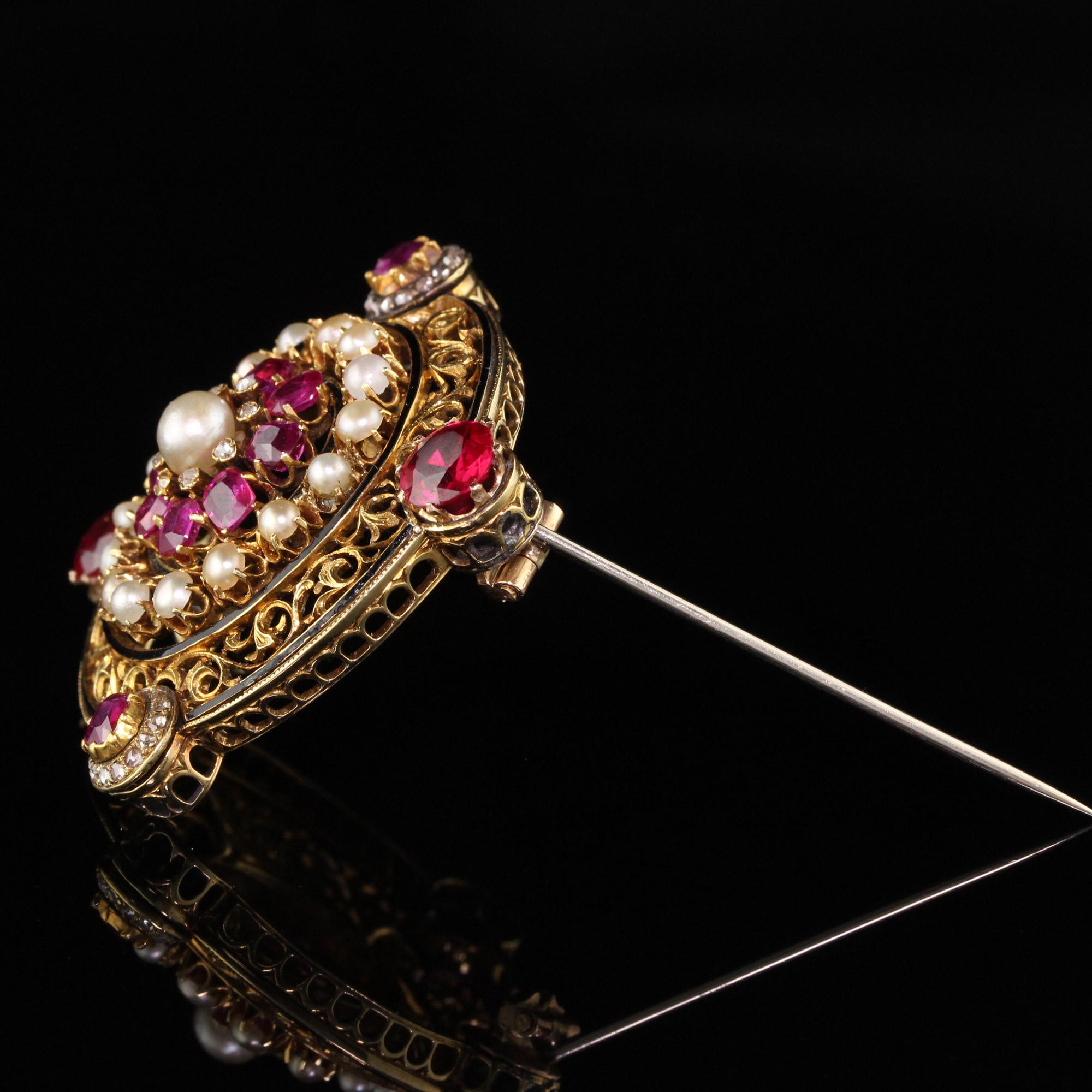 Antique Victorian 18 Karat Yellow Gold Black Enamel Ruby Pearl Diamond ...