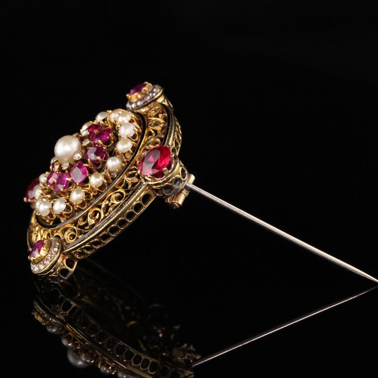 Antique Victorian 18 Karat Yellow Gold Black Enamel Ruby Pearl Diamond ...