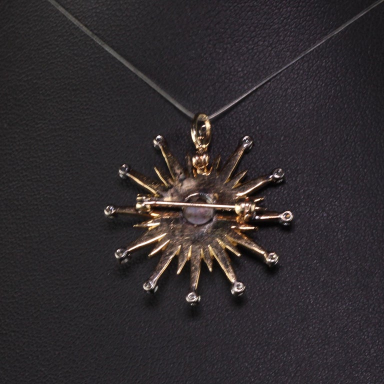 Vintage 18 Karat Yellow Gold Black Opal and Diamond Star Burst Pin ...