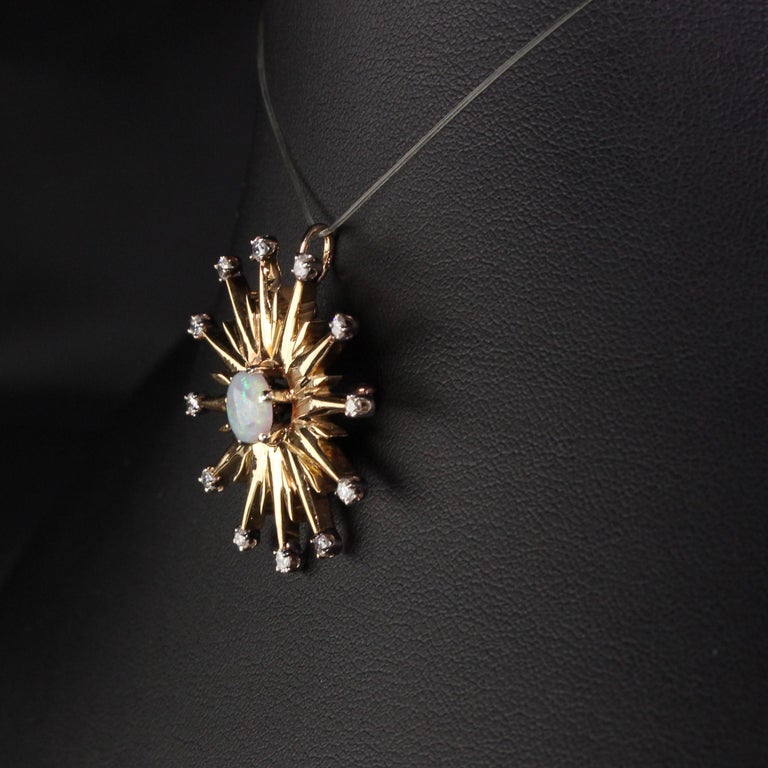 Vintage 18 Karat Yellow Gold Black Opal and Diamond Star Burst Pin ...