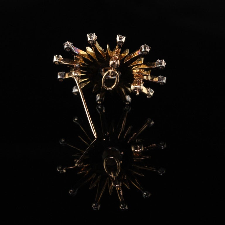 Vintage 18 Karat Yellow Gold Black Opal and Diamond Star Burst Pin ...