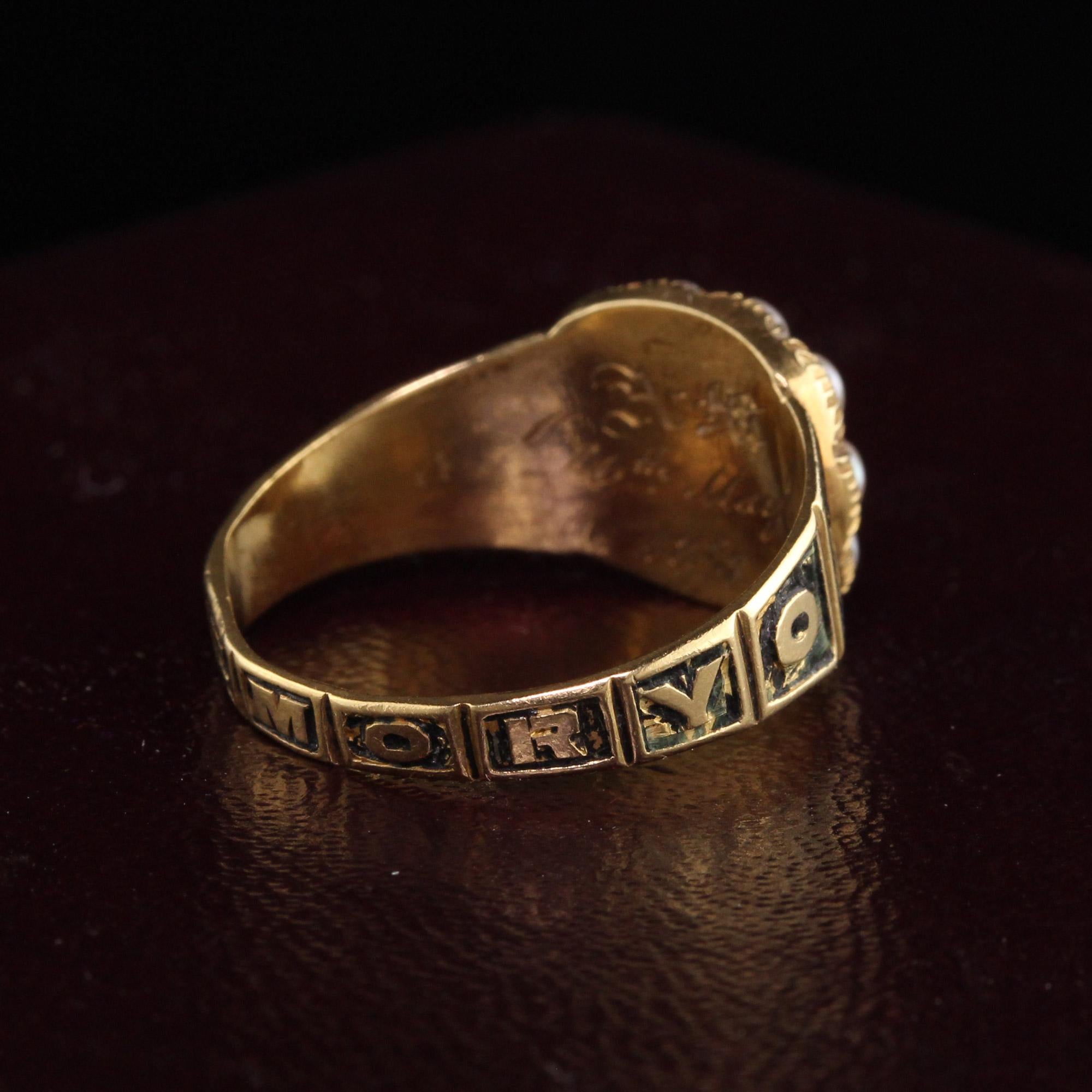 Antique Victorian 18K Yellow Gold Enamel Pearl in Memory of Mourning ...
