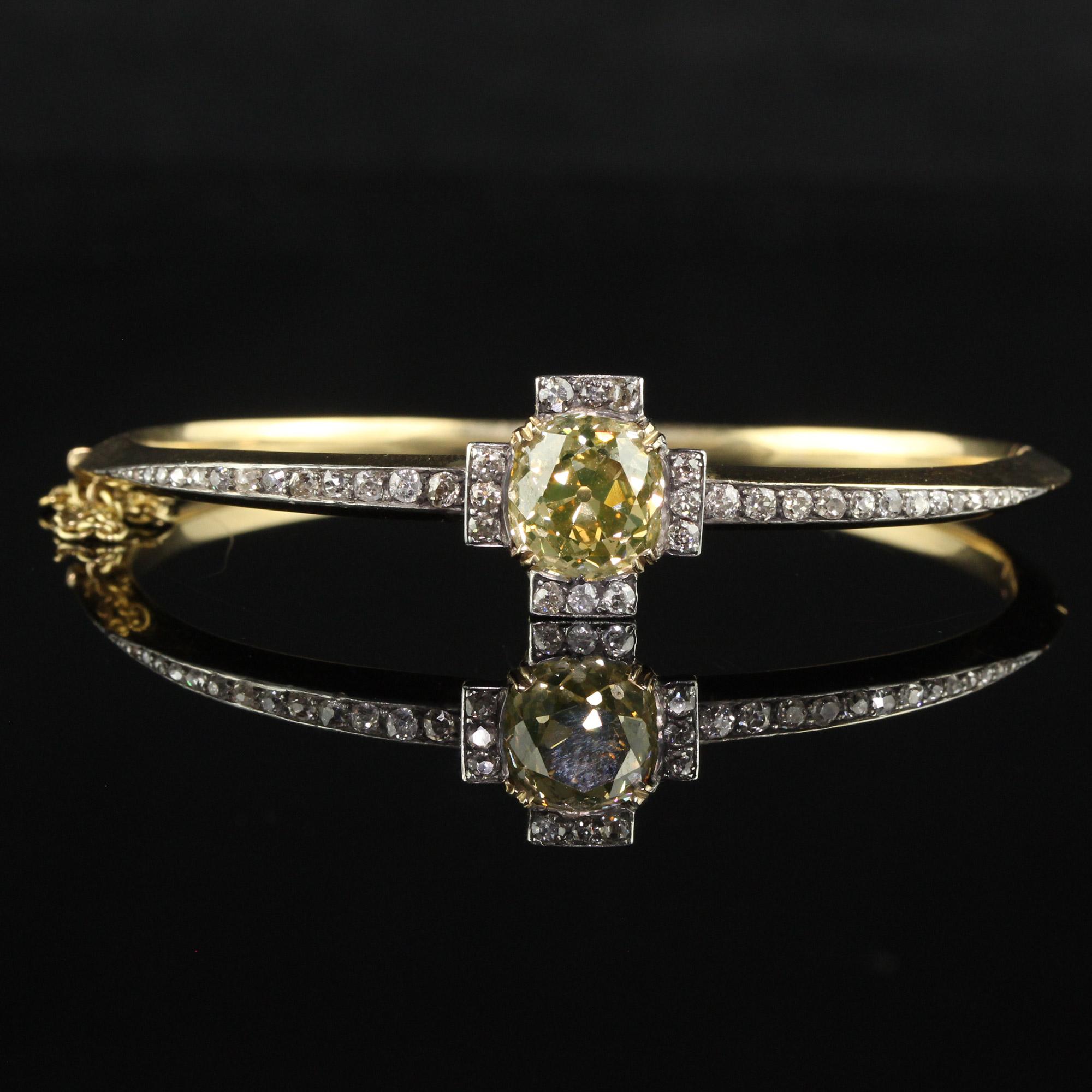 Antique Victorian 18K Yellow Gold Fancy Yellow Old Mine Diamond Bangle ...