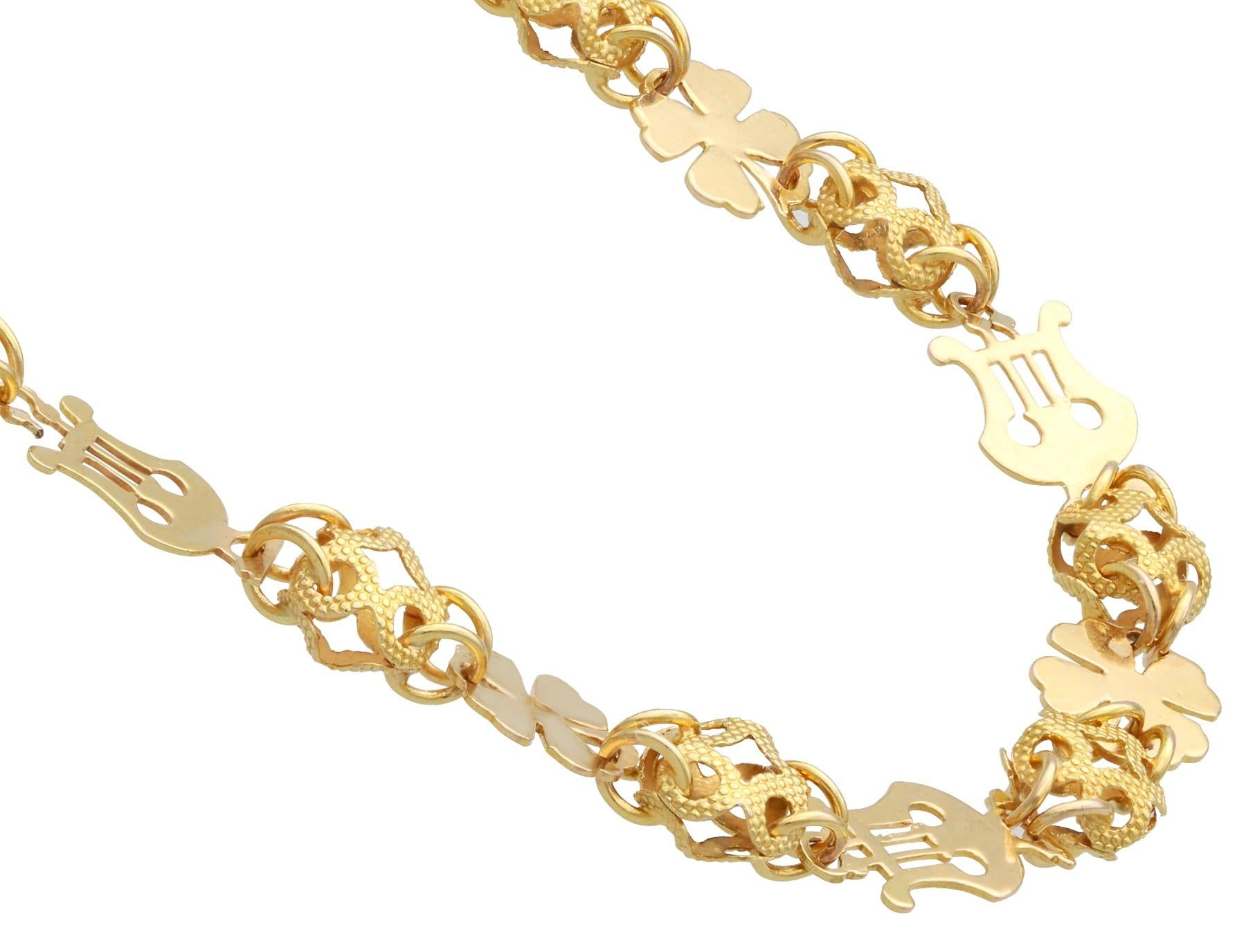 Antique Victorian 18k Yellow Gold Harp and Clover Necklace For Sale at ...