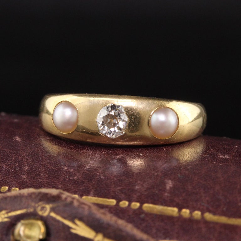 Antique Victorian 18K Yellow Gold Old European Diamond Pearl Three ...