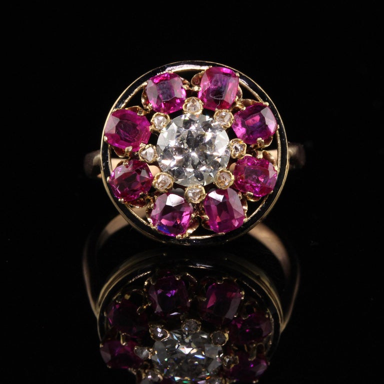 Antique Victorian 18K Yellow Gold Old European Diamond Ruby Engagement ...