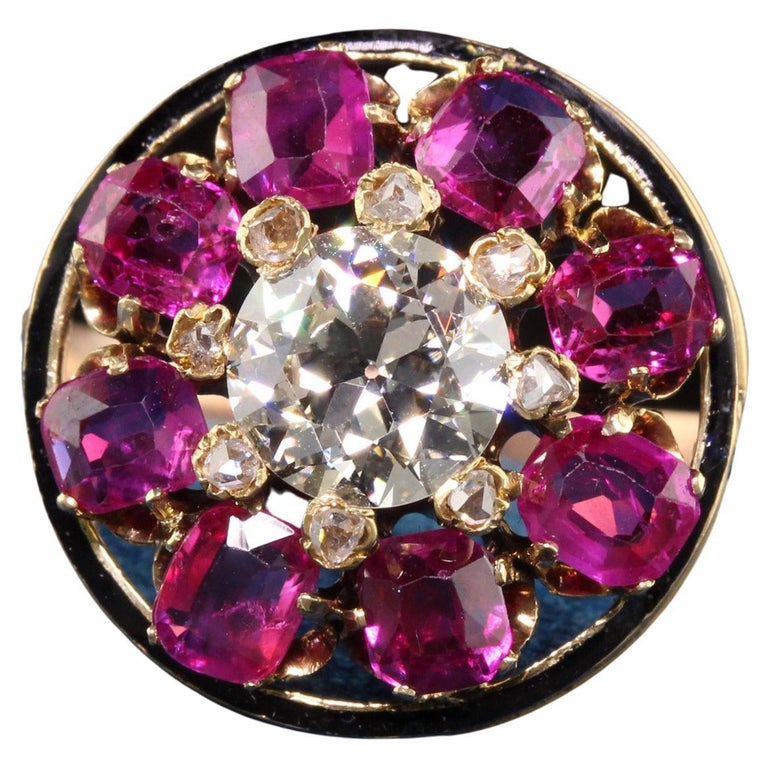 Antique Victorian 18K Yellow Gold Old European Diamond Ruby Engagement ...