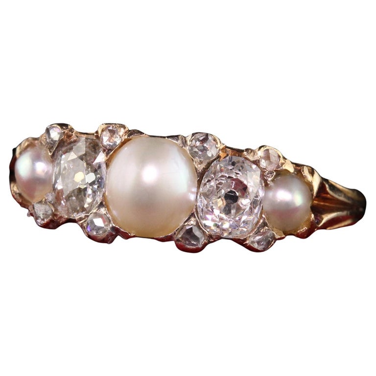 Antique Victorian 18K Yellow Gold Old Mine Cut Natural Pearl Diamond ...