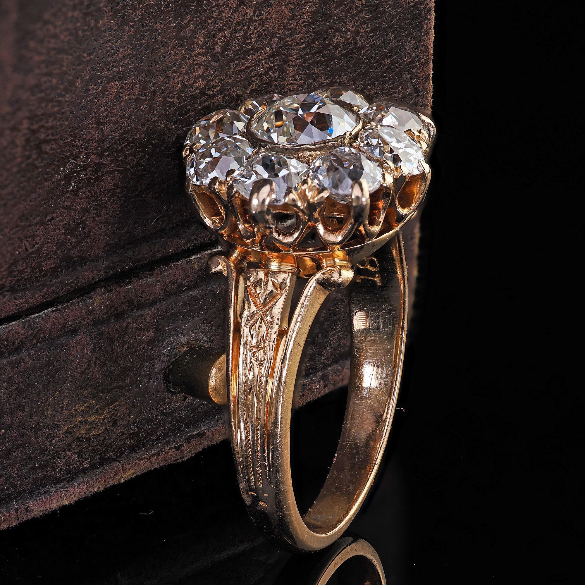 Antique Victorian 18K Yellow Gold Old Mine Diamond Cluster Engagement ...