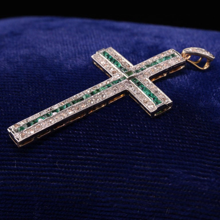 Antique Victorian 18 Karat Yellow Gold Rose Cut Diamond and Emerald ...