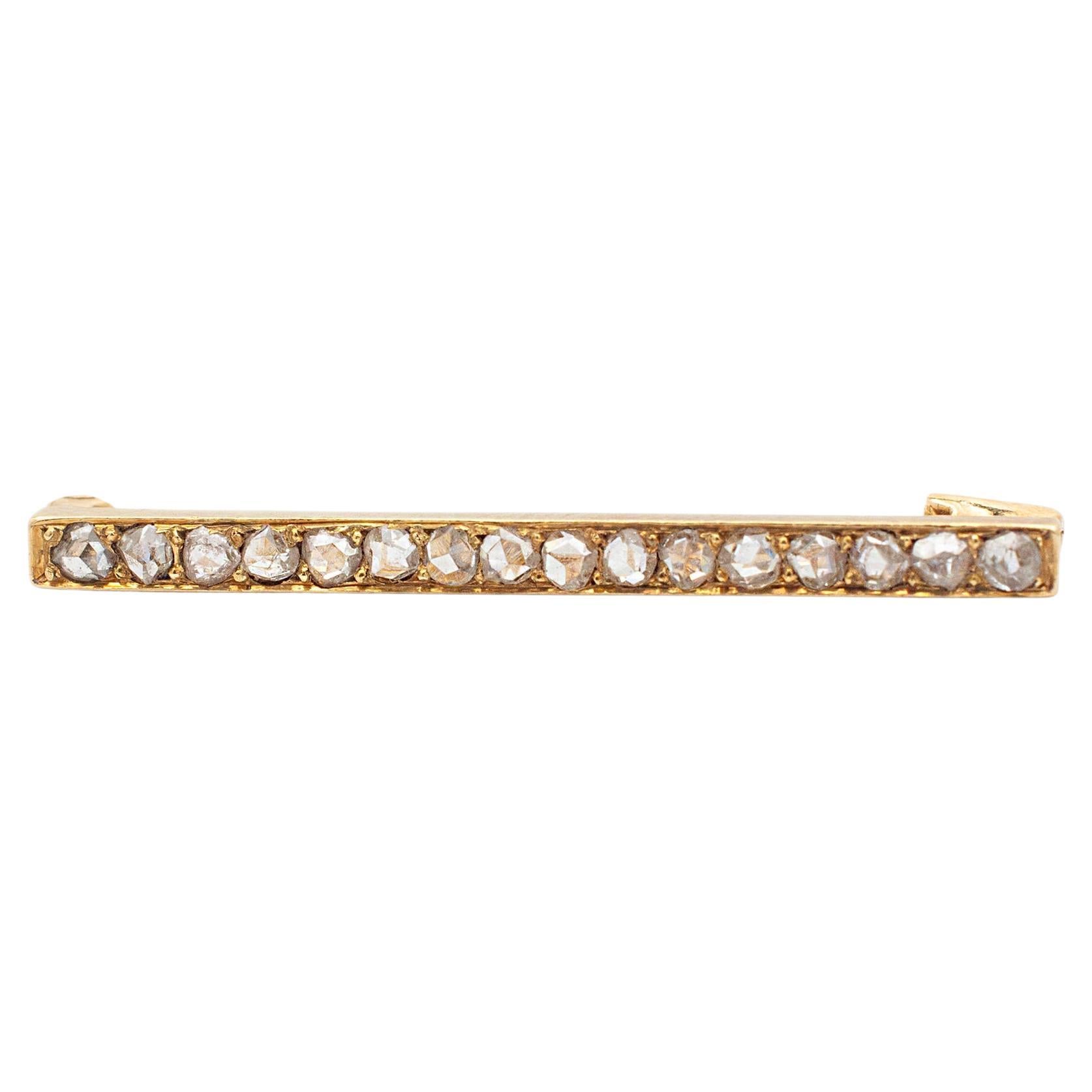 Antique Victorian 18K Yellow Gold Rose Cut Diamond Bar Pin Brooch For ...