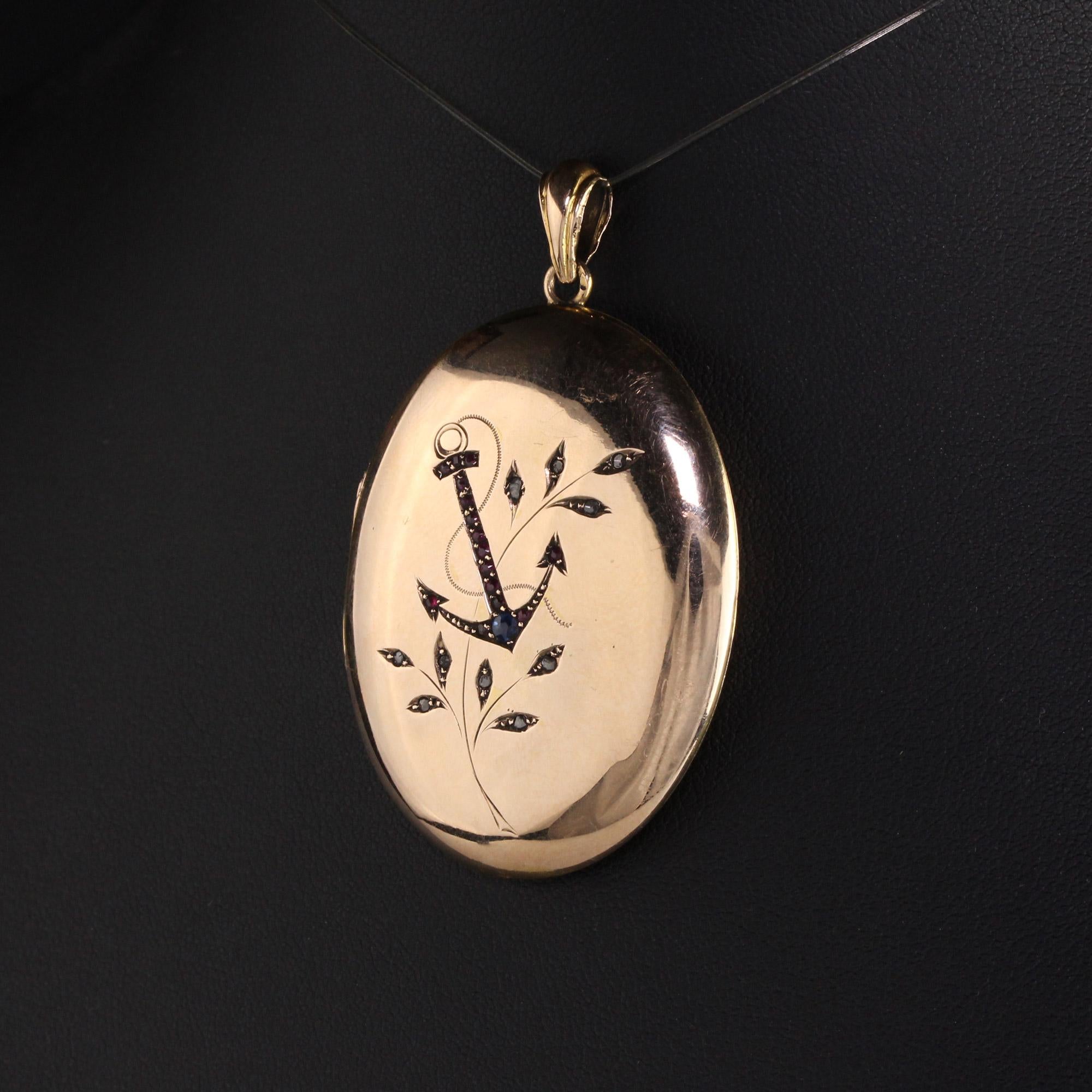 Antique Victorian 18 Karat Gold Rose Cut Diamond Ruby Sapphire Anchor ...