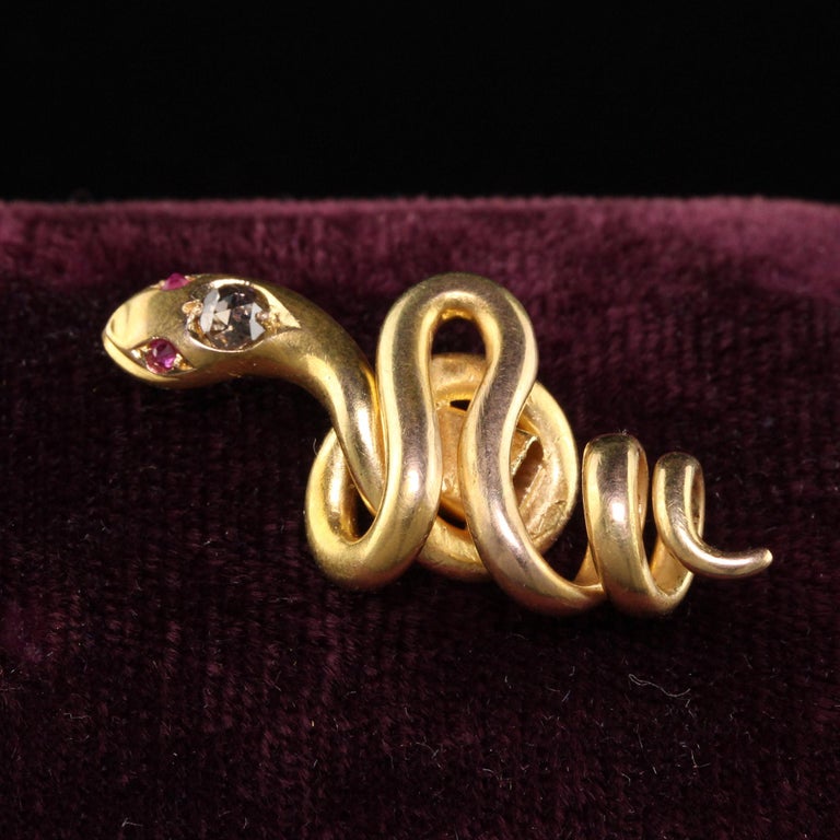 Antique Victorian 18k Yellow Gold Rose Cut Diamond Snake Slider Pendant ...