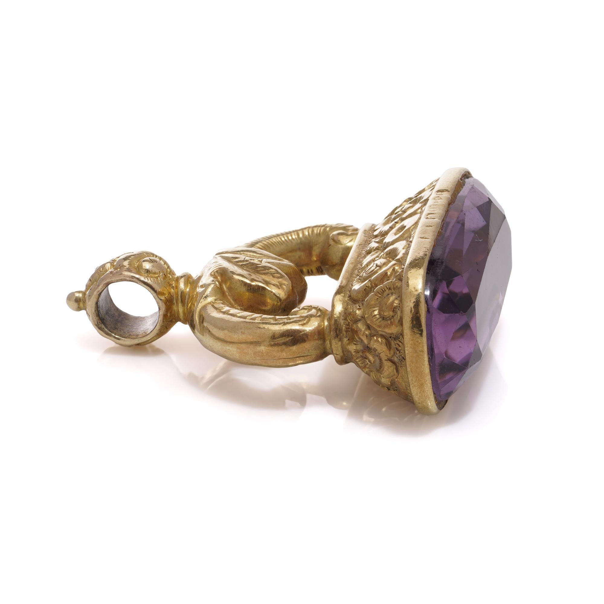 Antique Victorian 18kt Gold Amethyst Seal Fob Pendant For Sale at 1stDibs