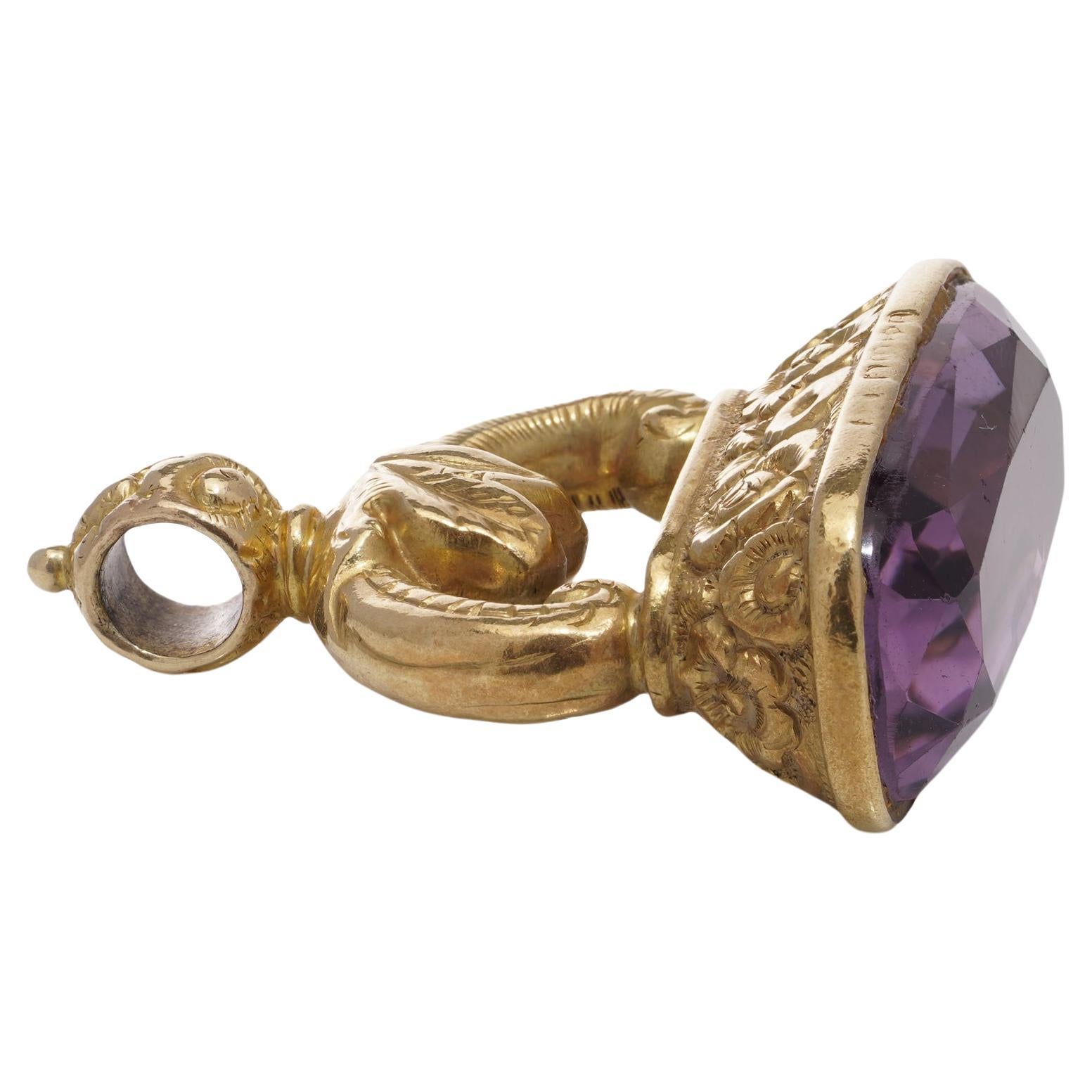 Antique Victorian 18kt Gold Amethyst Seal Fob Pendant For Sale at 1stDibs