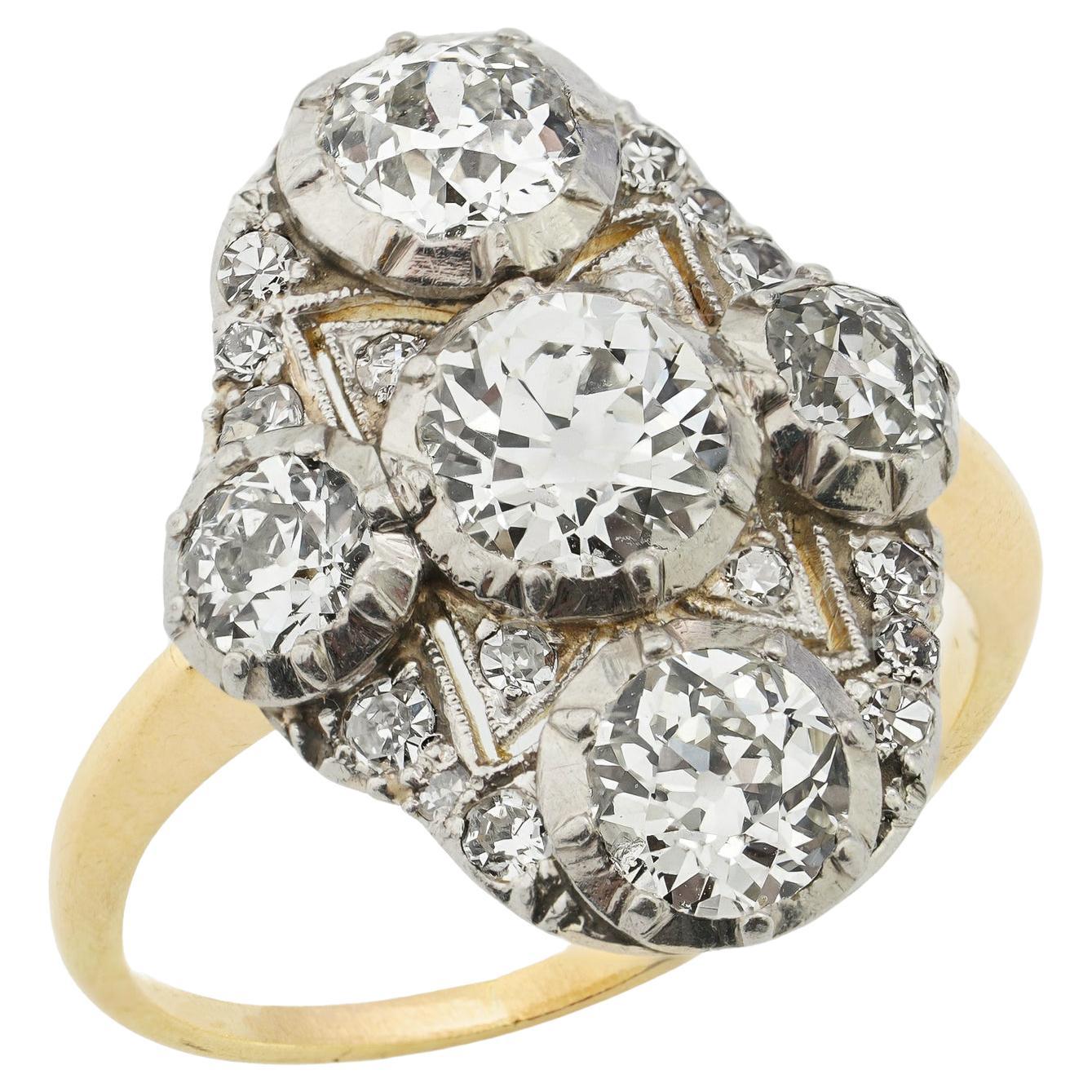 Antique Old Cut Diamond 18 Carat Yellow Gold and Platinum Rectangular ...