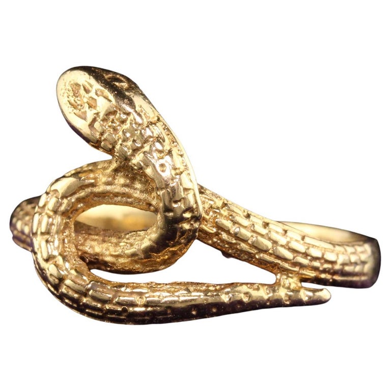 Antique Victorian 19K Yellow Gold Engraved Snake Ring at 1stDibs