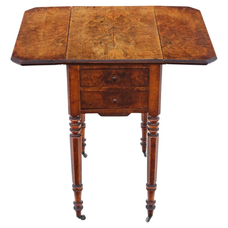 Antique Victorian 19th Century Burr Walnut Drop Leaf Work Table For ...