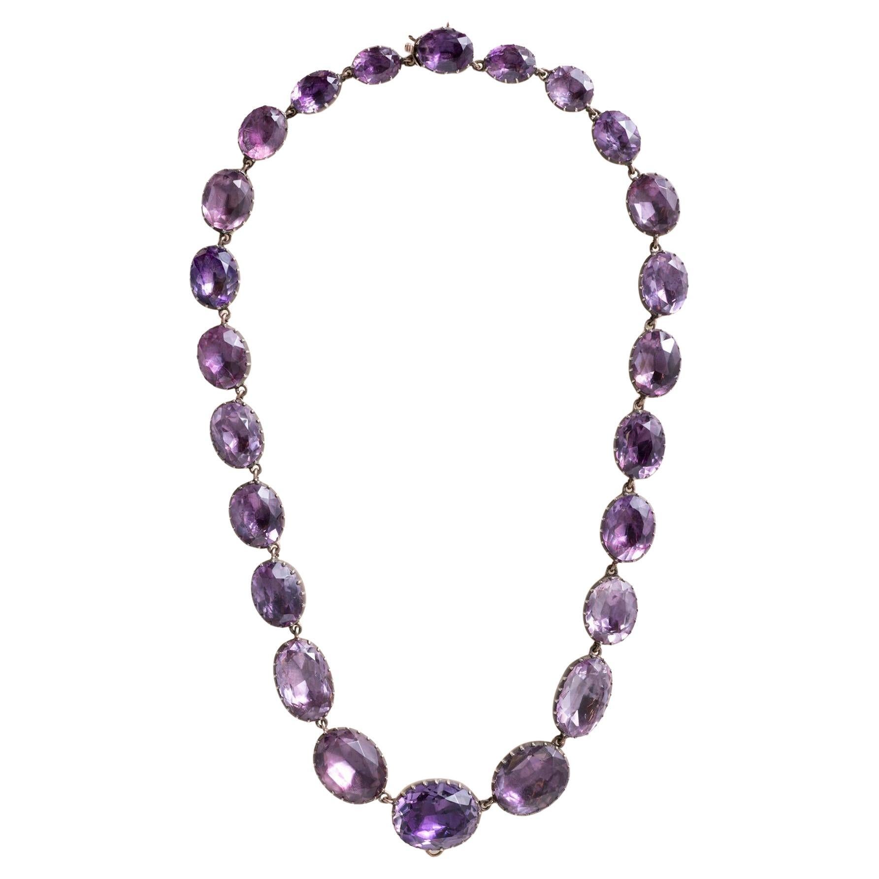 Antique Victorian 200 Carats Amethyst 9K Gold and Silver Riviere ...