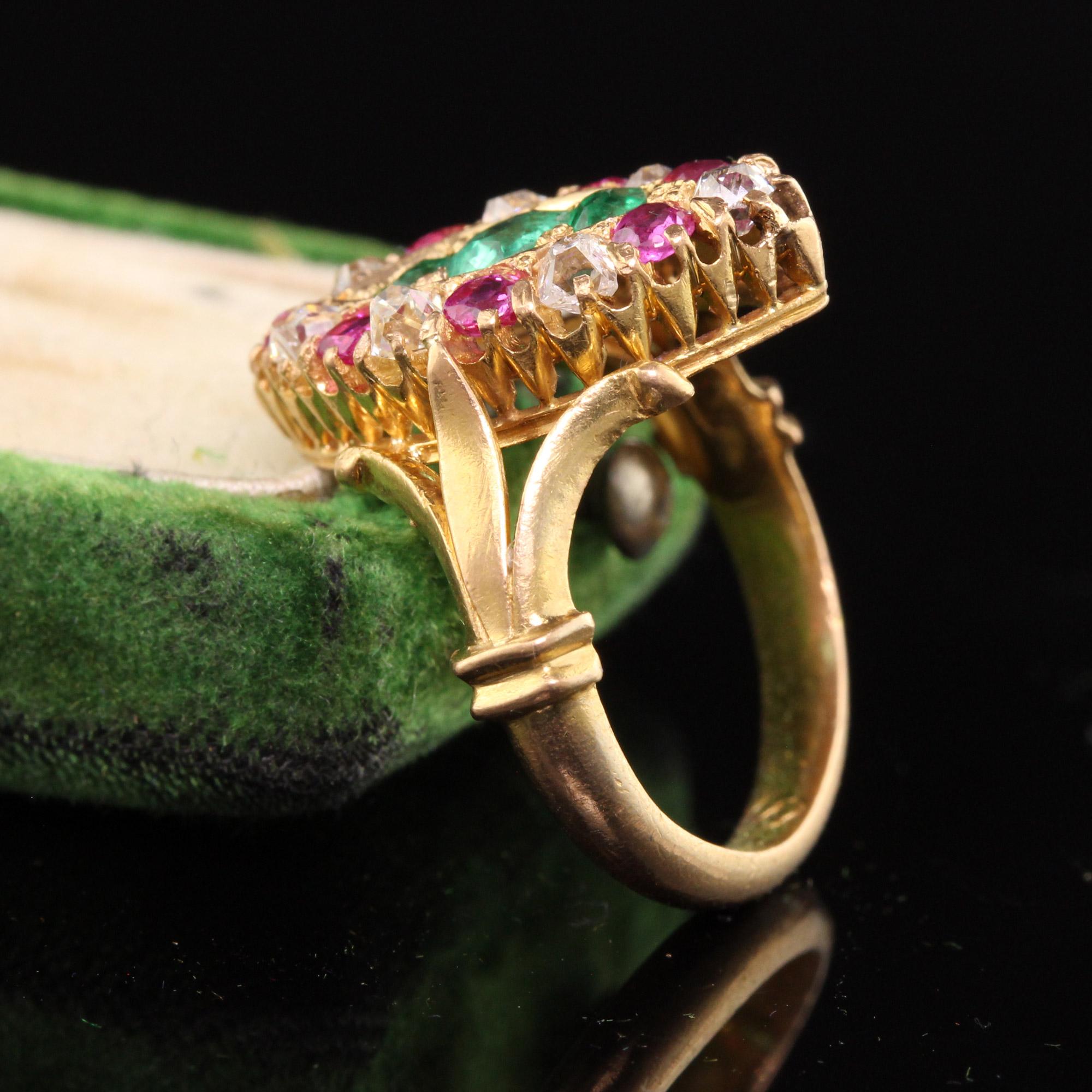 Antique Victorian 22K Yellow Gold Old Peruzzi Cut Diamond Ruby Emerald ...