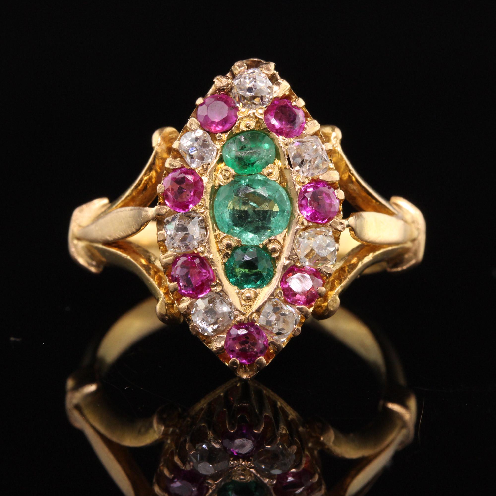 Antique Victorian 22K Yellow Gold Old Peruzzi Cut Diamond Ruby Emerald ...