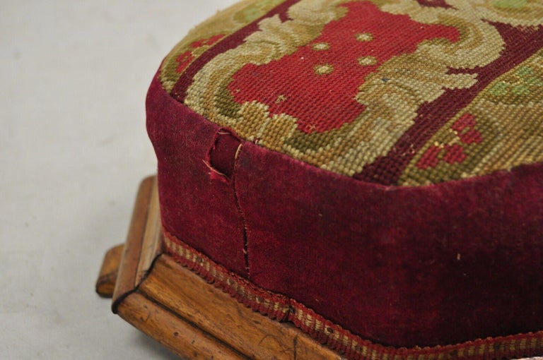 Antique Victorian Long Mahogany Red Needlepoint Small Footstool Ottoman ...
