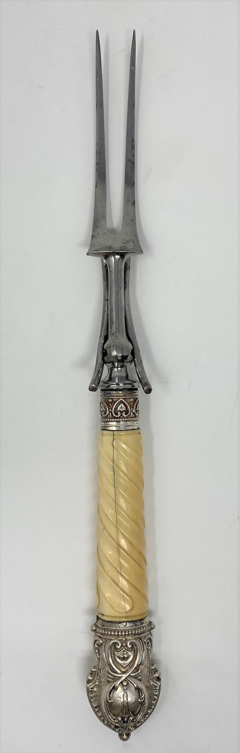 Antique Victorian 3-Piece Carving Set with Carved Ox Bone Handles ...