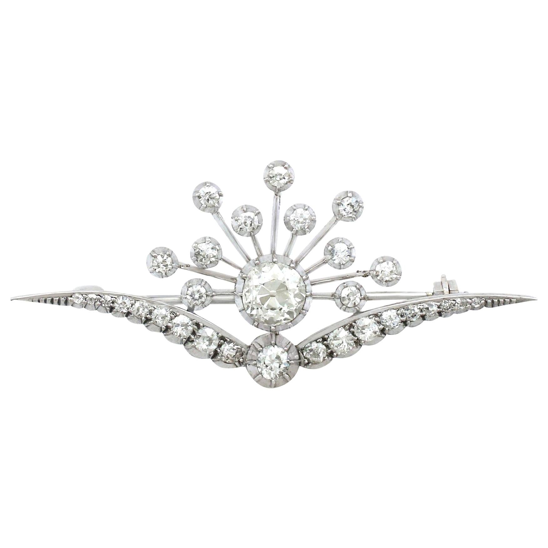 Victorian 3.65 Carat Diamond and Pearl White Gold Brooch at 1stDibs
