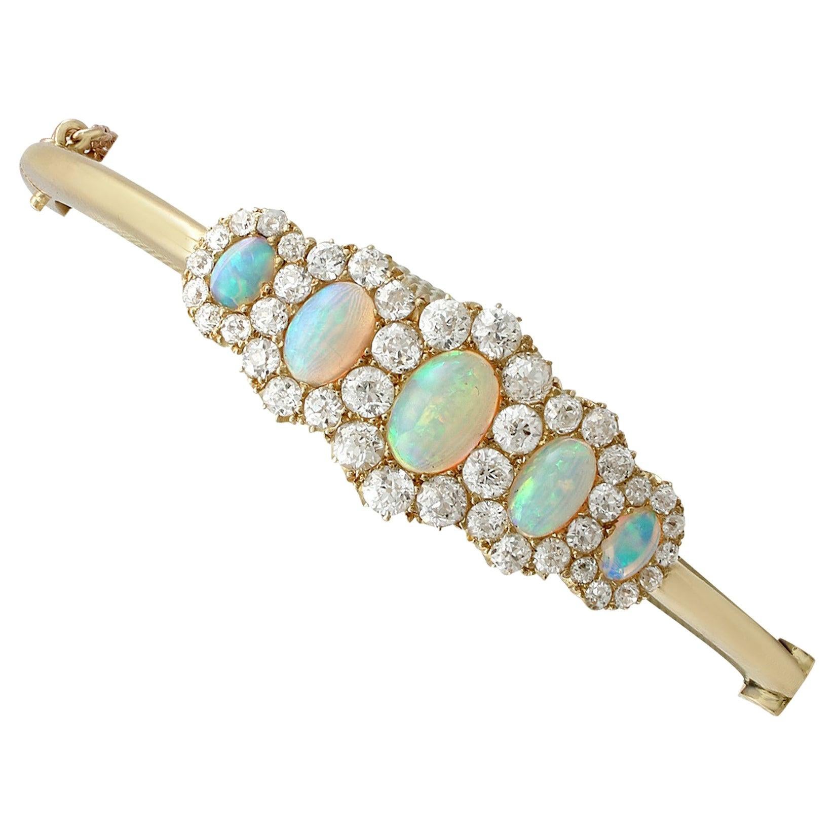 Victorian 15 Carat Opal and Diamond Bangle Bracelet at 1stDibs