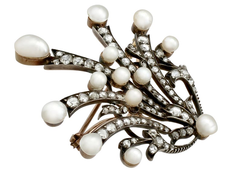 Antique Victorian 4.05 Carat Diamond and Pearl Gold and Silver Tiara ...