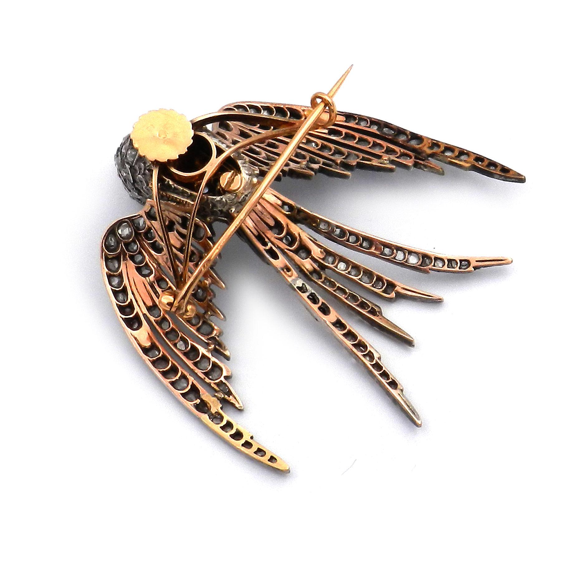 Antique Victorian 4.41 Carat Diamond Swallow Brooch circa 1880 For Sale ...