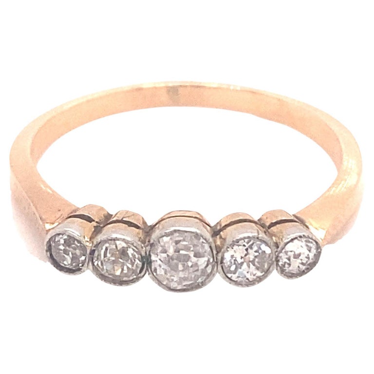 Antique Victorian 5 Old Mine Cushion Cut Diamond Ring 18K Gold at 1stDibs