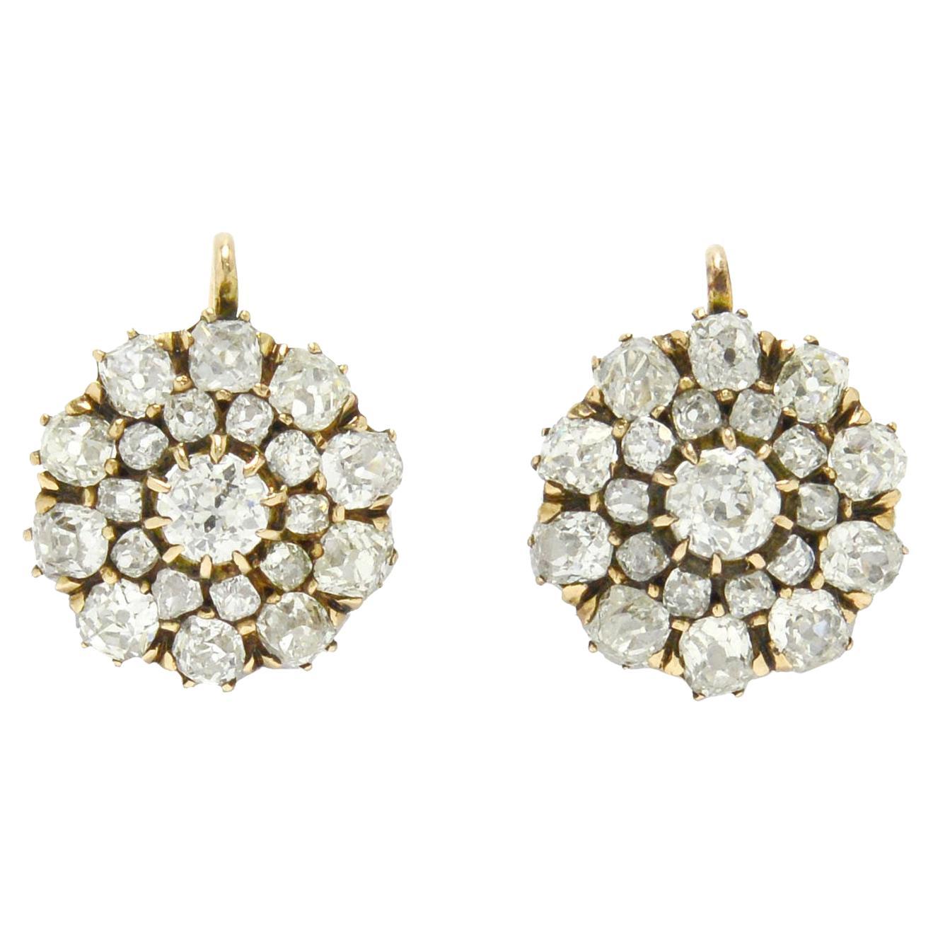 Antique Victorian 6 Carat Diamond Cluster Earrings Old Mine Cut Yellow ...