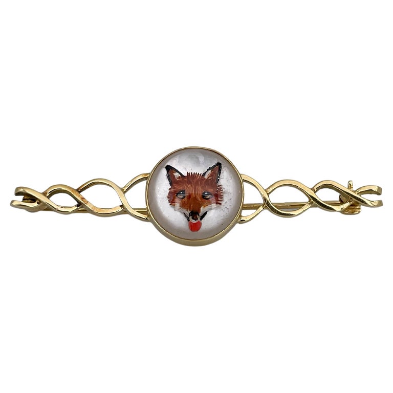 Antique Victorian 18 Karat Gold Essex Crystal Fox Miniature Bar Brooch ...