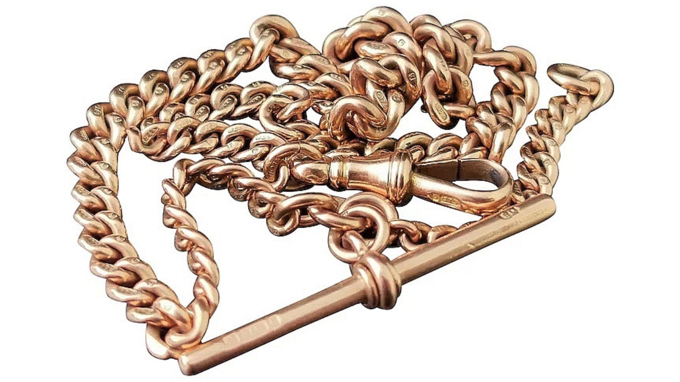 Antique Victorian 9 Karat Rose Gold Albert Chain, T Bar, c1900 at ...