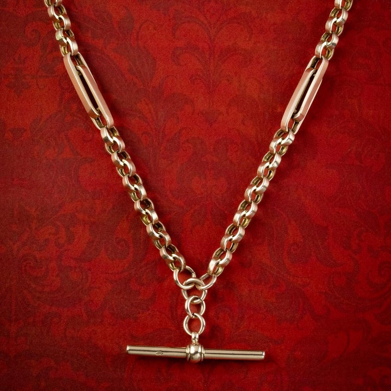 Antique Victorian 9 Carat Gold Albert Chain with T-Bar For Sale at 1stDibs