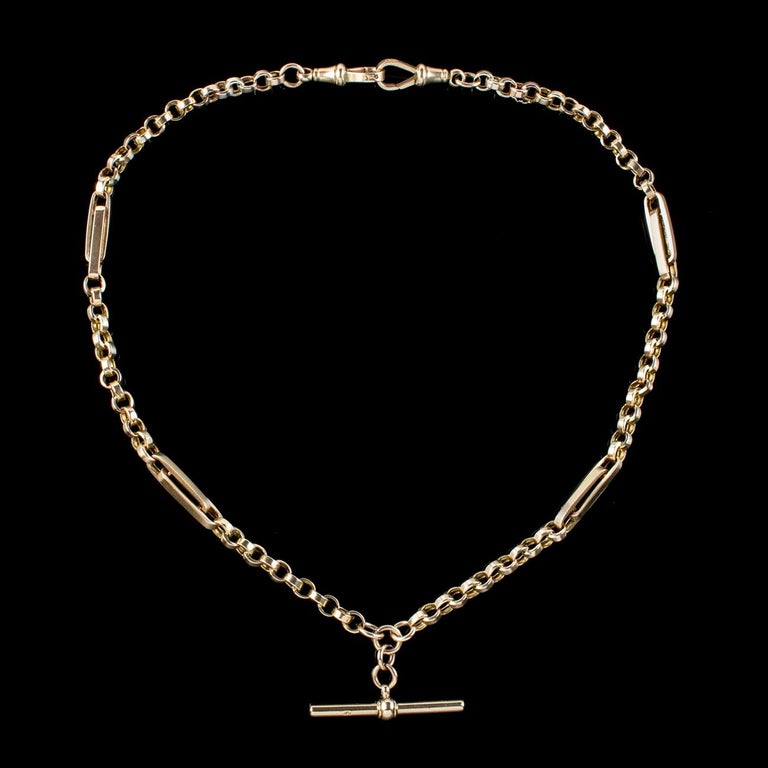 Antique Victorian 9 Carat Gold Albert Chain with T-Bar For Sale at 1stDibs