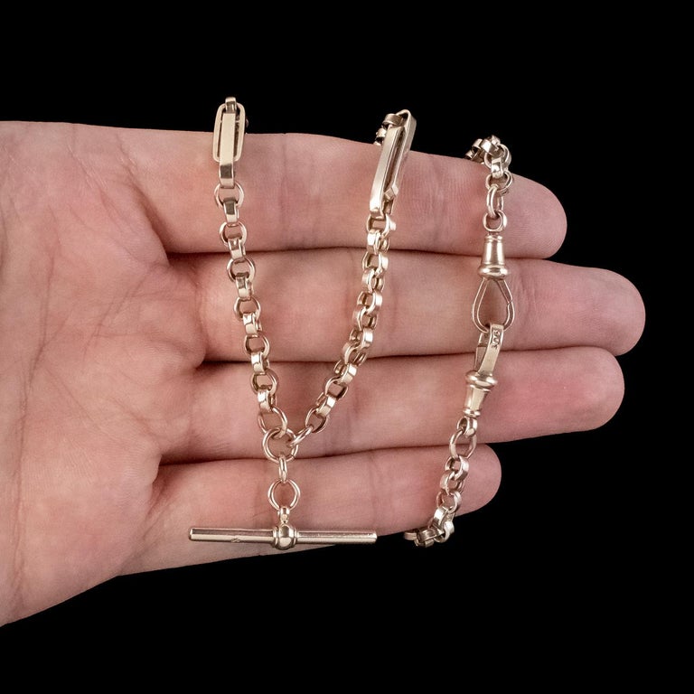 Antique Victorian 9ct Gold Albert Chain with T-Bar For Sale at 1stDibs