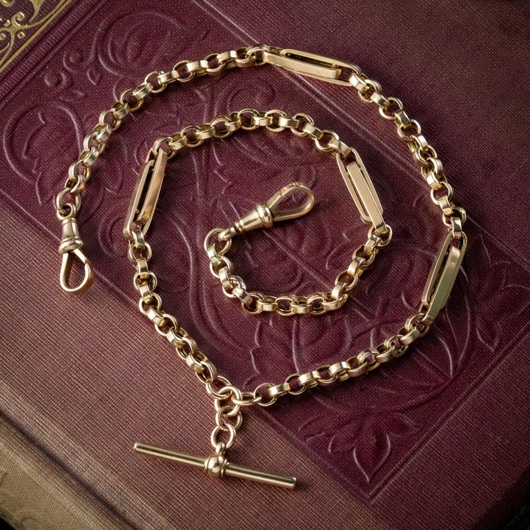 Antique Victorian 9ct Gold Albert Chain with T-Bar For Sale at 1stDibs