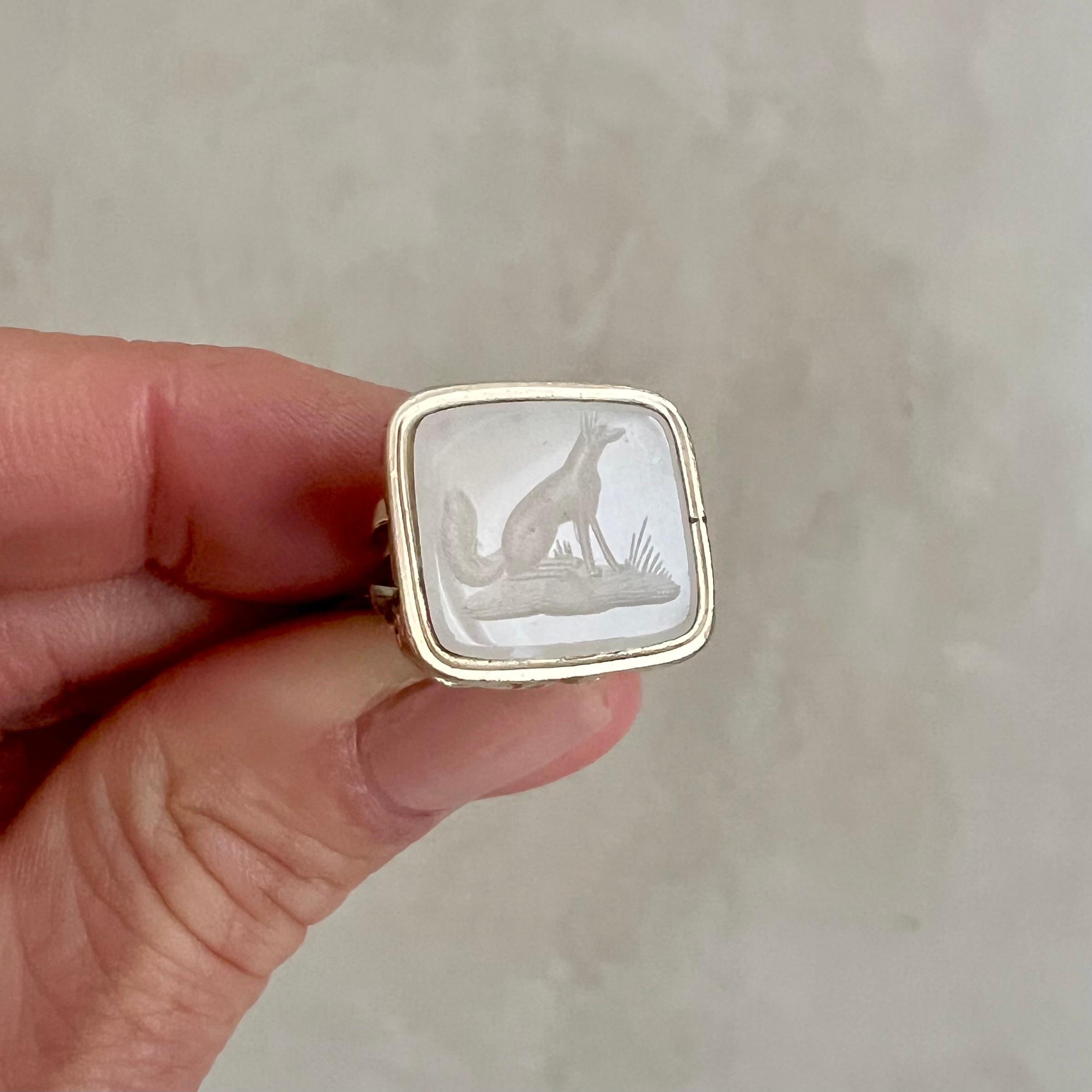 Antique Victorian 9K Gold Chalcedony Intaglio Fox Seal Fob For Sale at ...