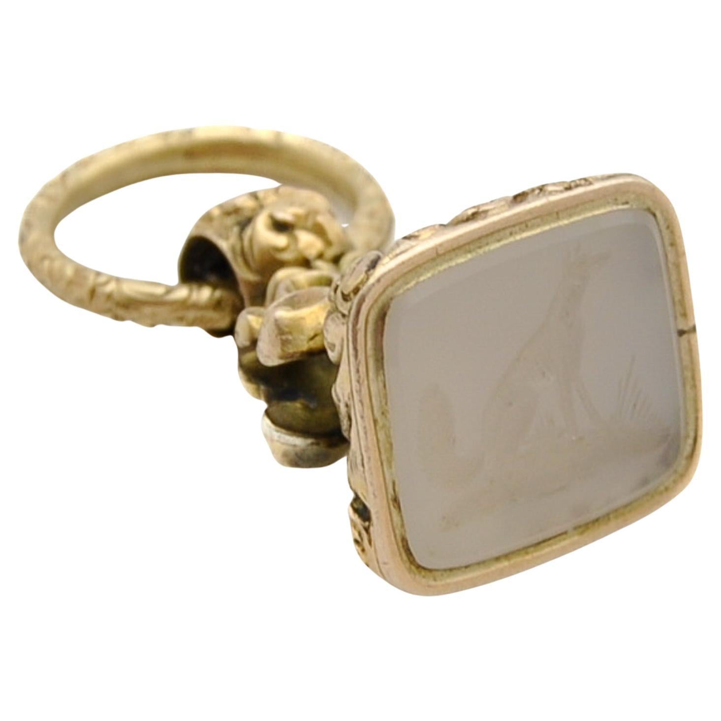 Antique Victorian 9K Gold Chalcedony Intaglio Fox Seal Fob For Sale at ...