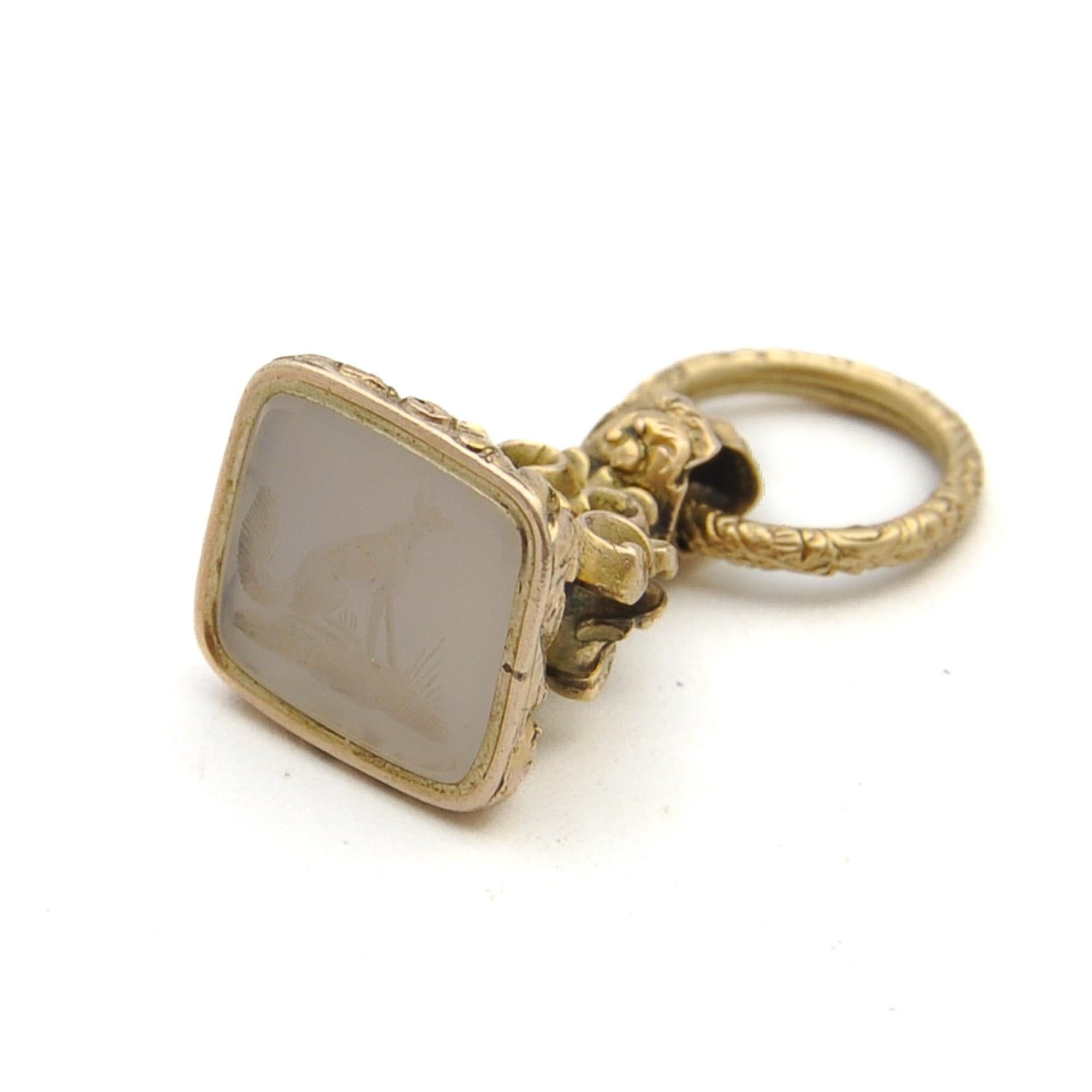 Antique Victorian 9K Gold Chalcedony Intaglio Fox Seal Fob For Sale at ...