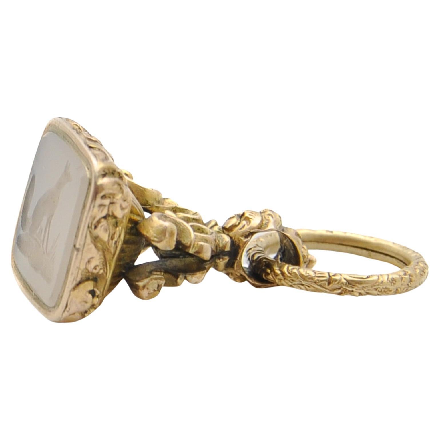 Antique Victorian 9K Gold Chalcedony Intaglio Fox Seal Fob For Sale at ...