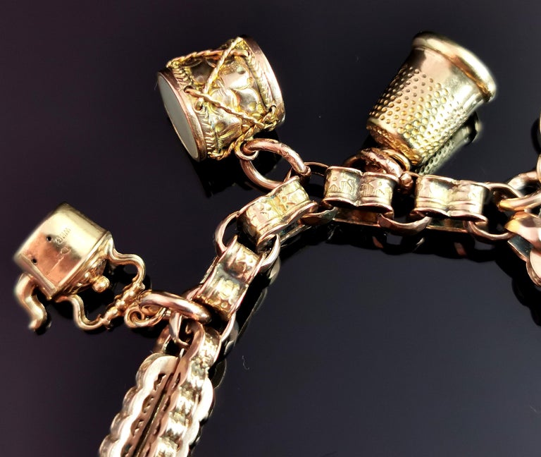 Antique Victorian 9k Gold Fancy Link Charm Bracelet, Vintage Charms For ...