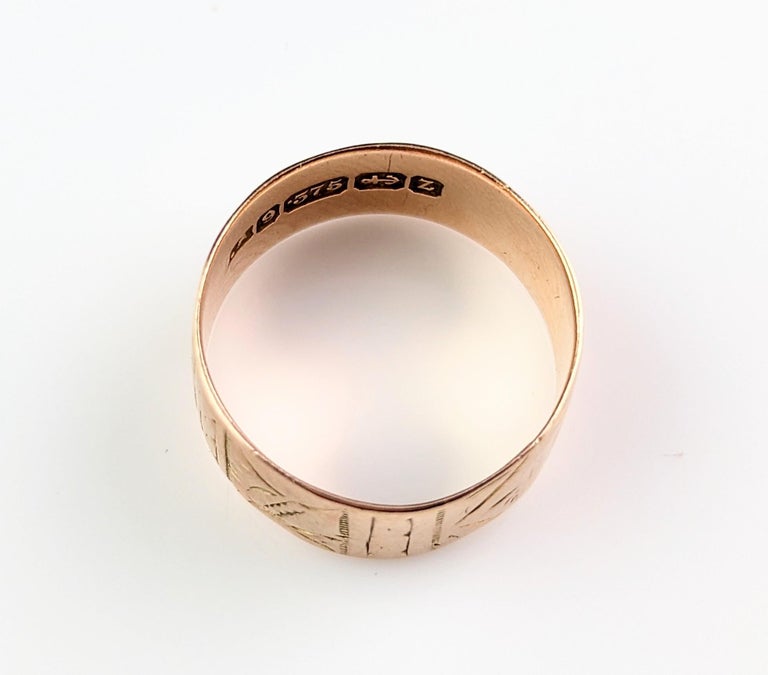 Antique Victorian 9k Rose Gold Wide Engraved Band Ring, Cigar Band ...